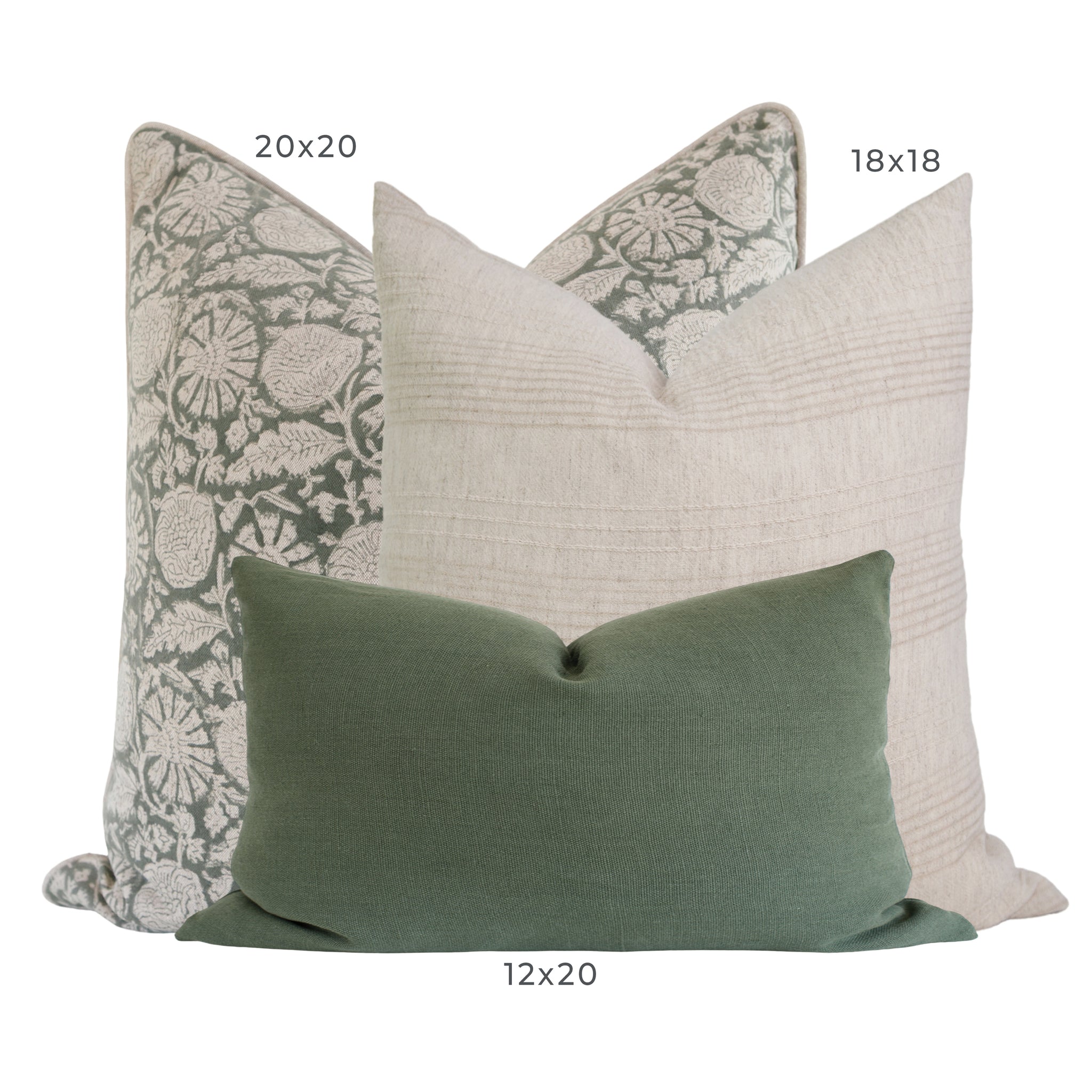 Green Floral Pillow Combination | Neutral Toned Sofa Throw Pillows