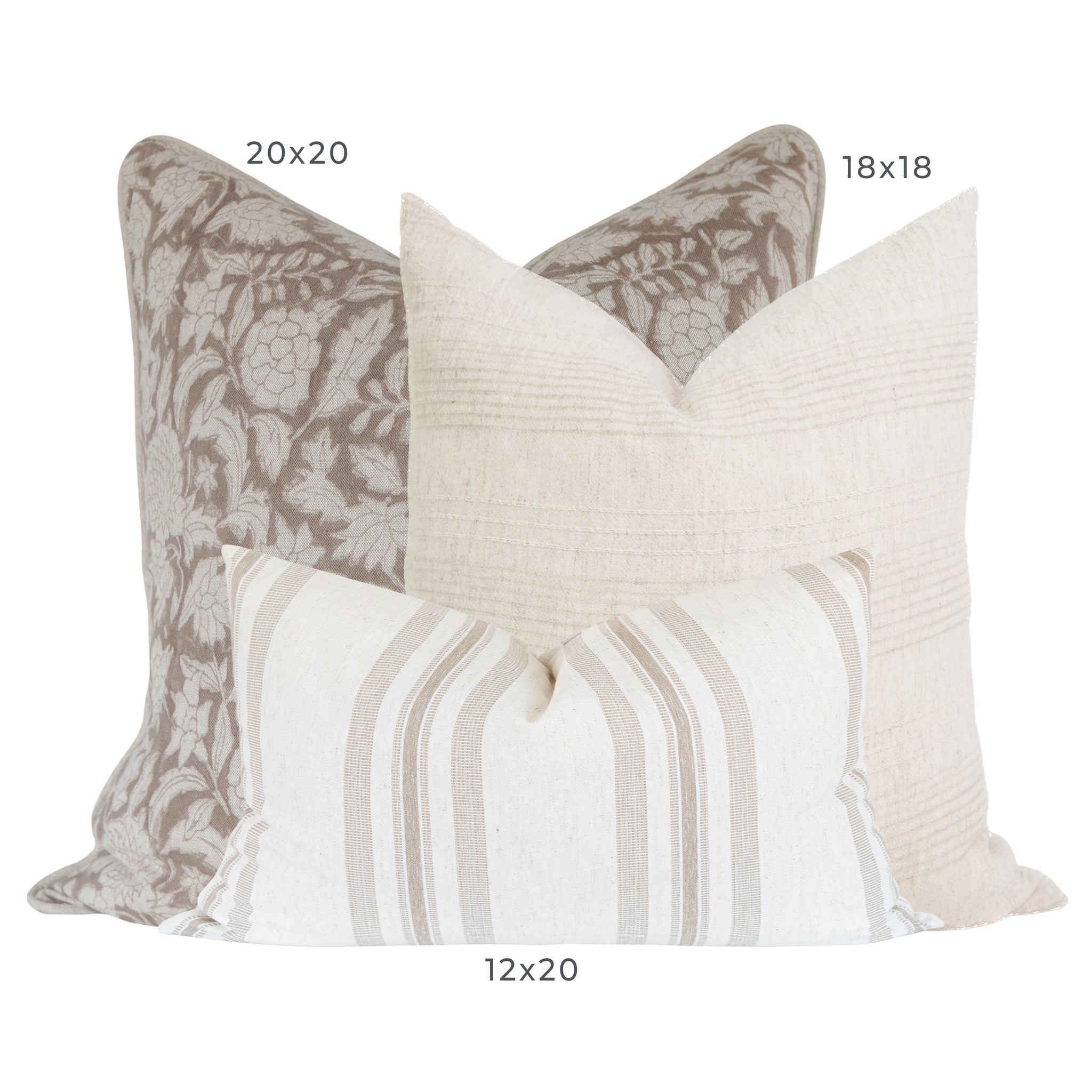 Taupe Floral Pillow Combination | Neutral Toned Sofa Throw Pillows