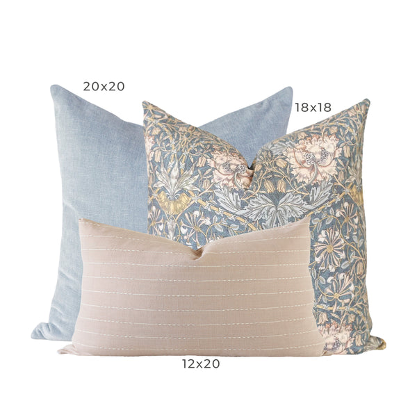 Pillow Combination Set, Blue Floral Pillow, Velvet Pillow Cover, Blush ...