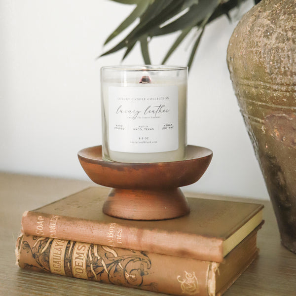 Luxury Leather scented candle, Soy Candle, 11 oz Wood Wick Candle ...